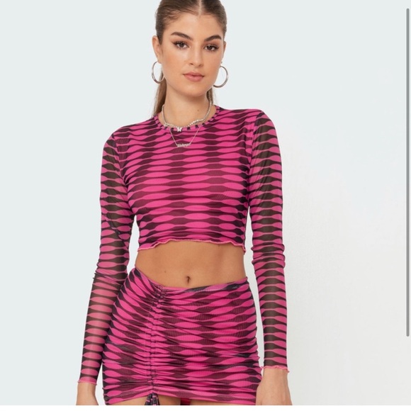 Edikted | Tops | Nwt Cute Sheer Mesh Long Sleeve Crop Monochromatic ...